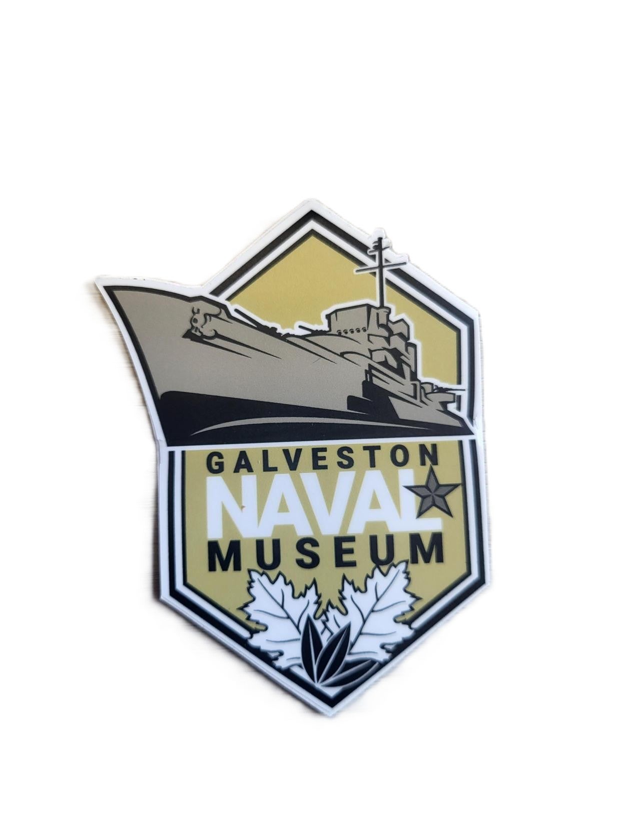 Galveston Naval Museum Gold Hexagon Ship Logo Sticker | Galveston Naval ...